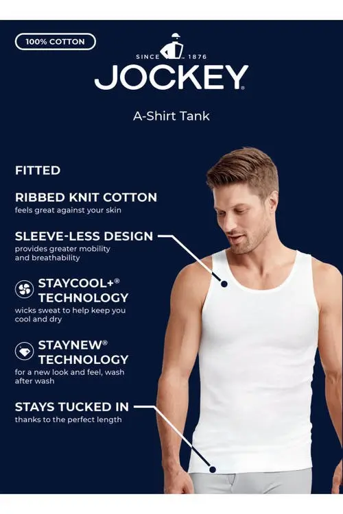 JOCKEY 100% Cotton A-shirt Tank4 Pack - Black