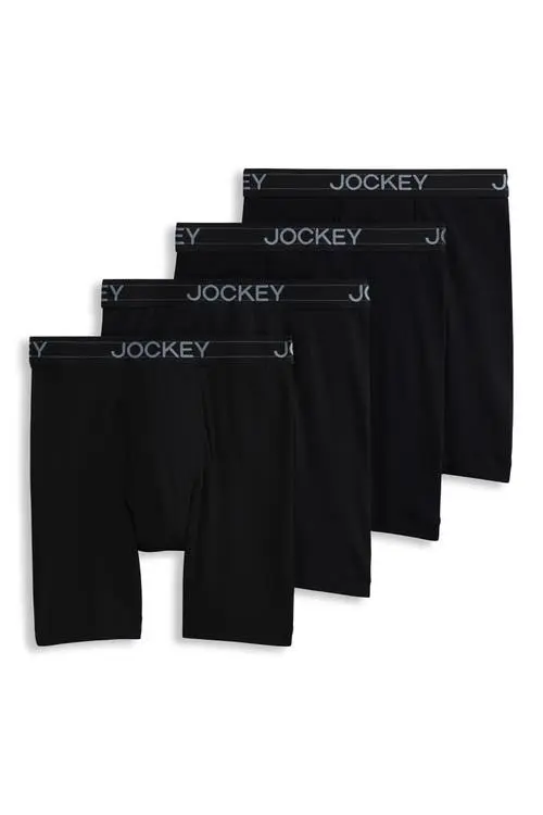 JOCKEY Lightweight Cotton Blend 7" Long Leg Boxer Brief4 Pack - Black