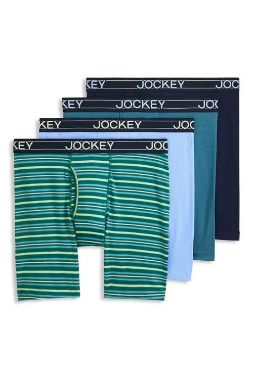 JOCKEY Lightweight Cotton Blend 7" Long Leg Boxer Brief4 Pack - Firewood Stripe