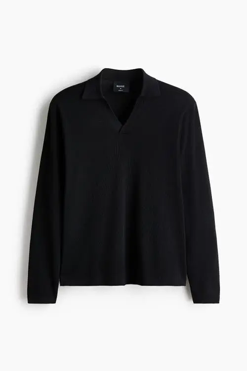 H&M Cooling Regular-fit Knit Polo Shirt - Black
