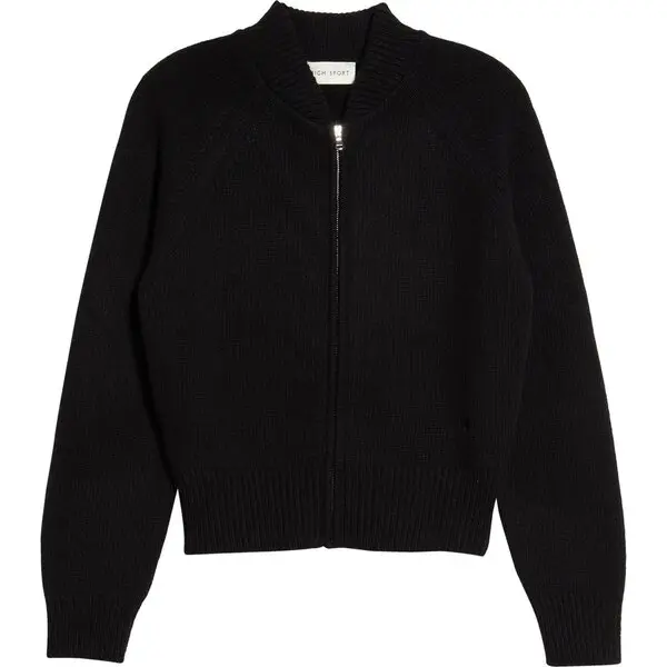 HIGH SPORT Velma Zip Up Cotton & Cashmere Knit Jacket - Black