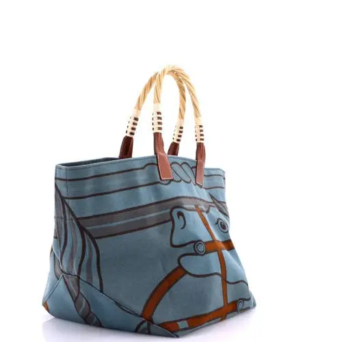 Hermès Sac Steeple Tote Printed Toile With Wood - Blue