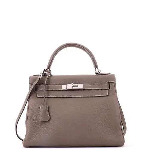 Hermès Kelly Handbag Clemence With Palladium Hardware 28 - Grey