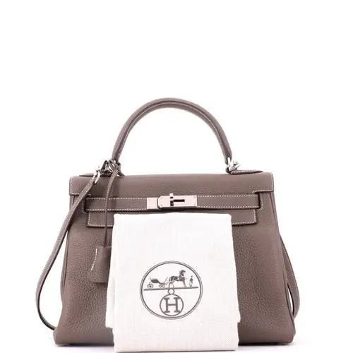 Hermès Kelly Handbag Clemence With Palladium Hardware 28 - Grey