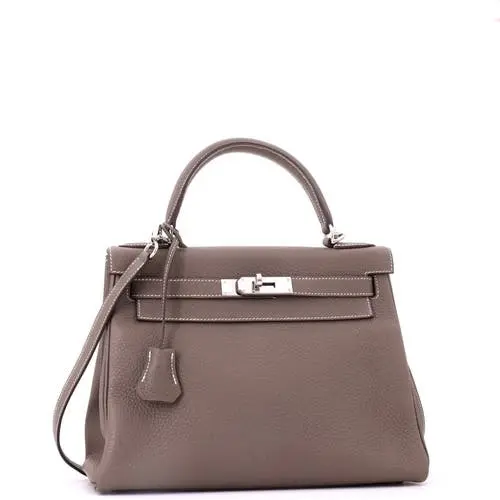 Hermès Kelly Handbag Clemence With Palladium Hardware 28 - Grey