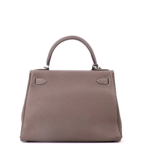 Hermès Kelly Handbag Clemence With Palladium Hardware 28 - Grey
