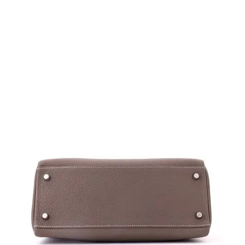 Hermès Kelly Handbag Clemence With Palladium Hardware 28 - Grey