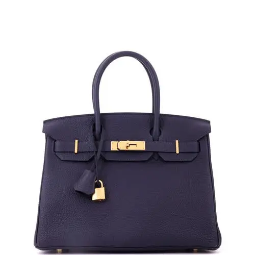 Hermès Birkin Handbag Togo With Gold Hardware 30 - Blue