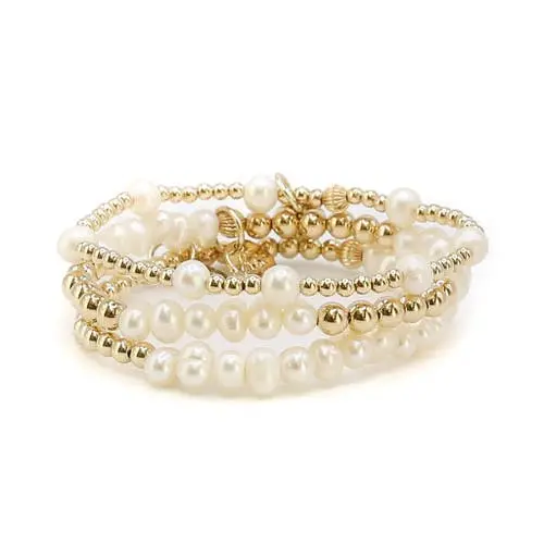 BOWOOD LANE Savannah Freshwater Pearl Bracelet Stack - White