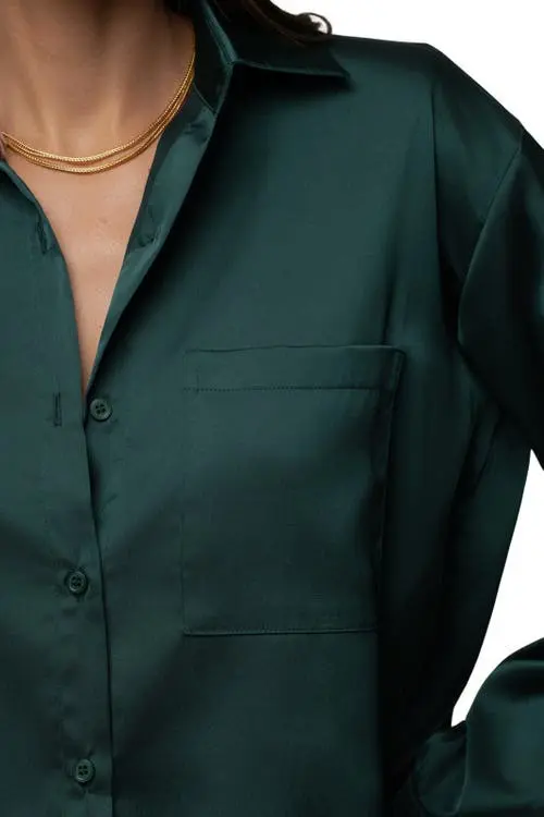 JLUXLABEL Island Ease Collared Satin Top - Emerald