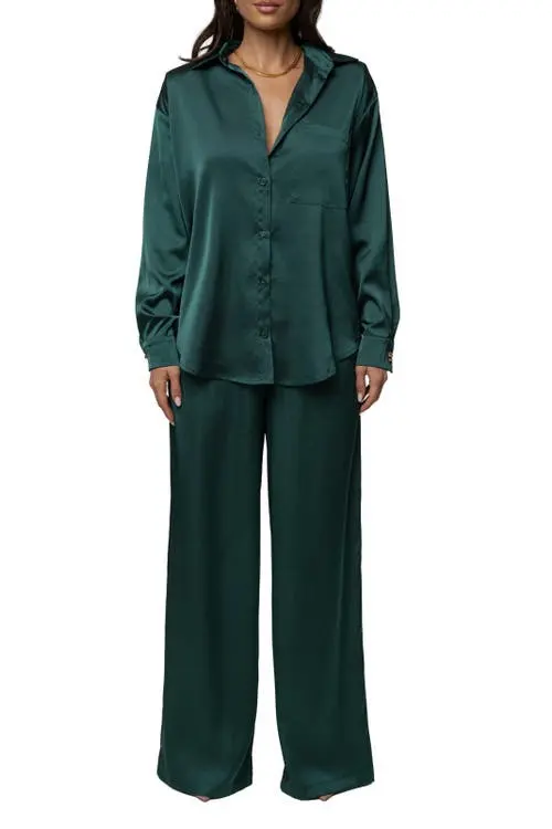 JLUXLABEL Island Ease Collared Satin Top - Emerald