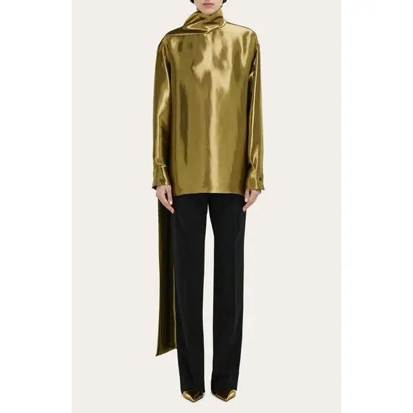 FERRAGAMO Fluid Scarf Neck Lamé Top - Oro-nero