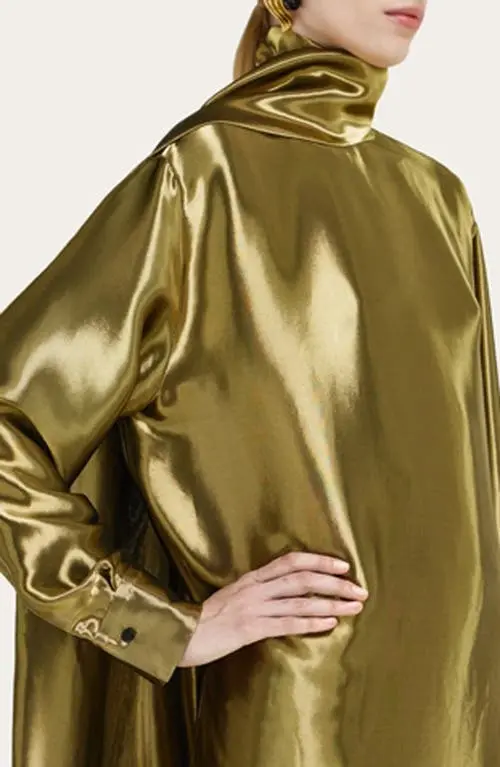 FERRAGAMO Fluid Scarf Neck Lamé Top - Oro-nero
