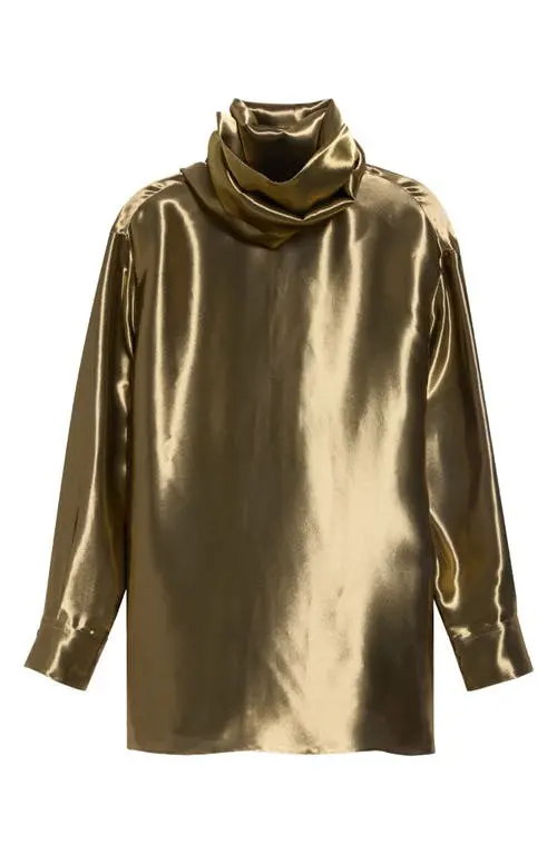 FERRAGAMO Fluid Scarf Neck Lamé Top - Oro-nero