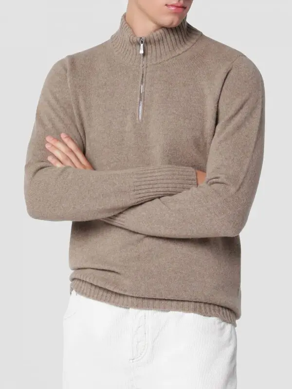 DRUMOHR Pure Lambswool High-neck Half-zip Jumper - Beige