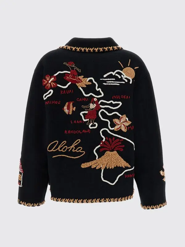 Alanui Single-breasted Virgin Wool Short Coat With Ethnic Embroidery