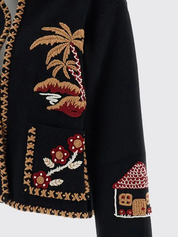 Alanui Single-breasted Virgin Wool Short Coat With Ethnic Embroidery
