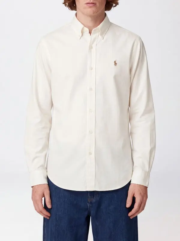 Polo Ralph Lauren Slim Fit Cotton Shirt With Button-down Collar And Embroidered Pony Logo - Ivory