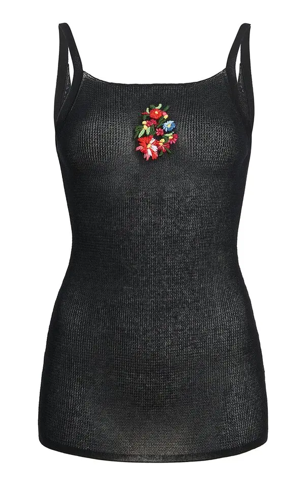 Khaite Lida Flower-detailed Cotton-blend Tank Top - Black