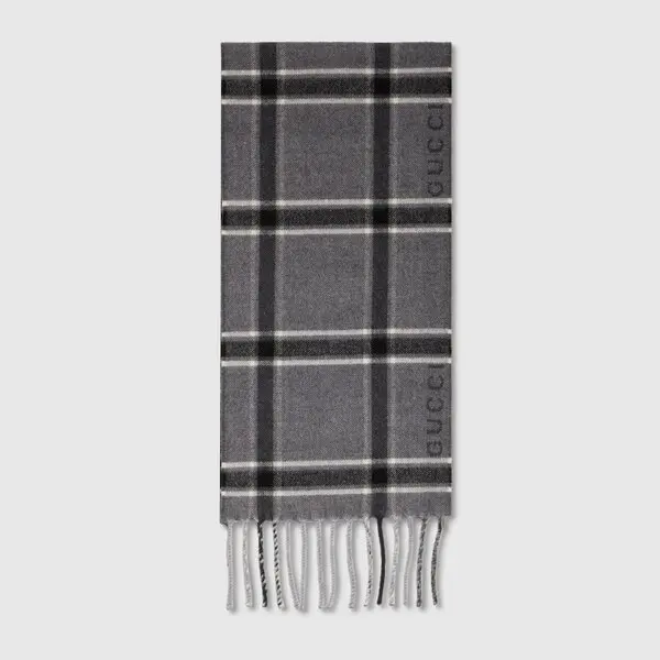 Gucci Tartan Wool Cashmere Scarf