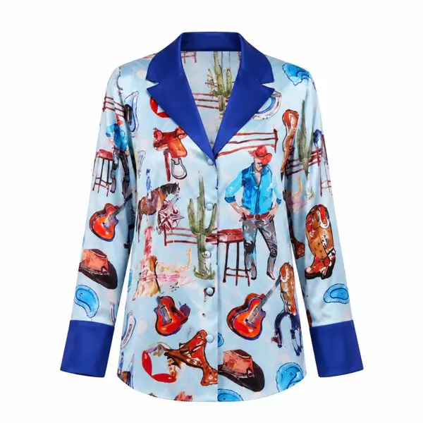 JESSICA RUSSELL FLINT Blazer Shirt Western Blues