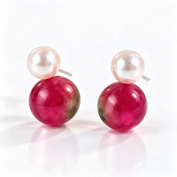 NINEMOO Baie Rose Tourmaline Pearl Earrings - Red
