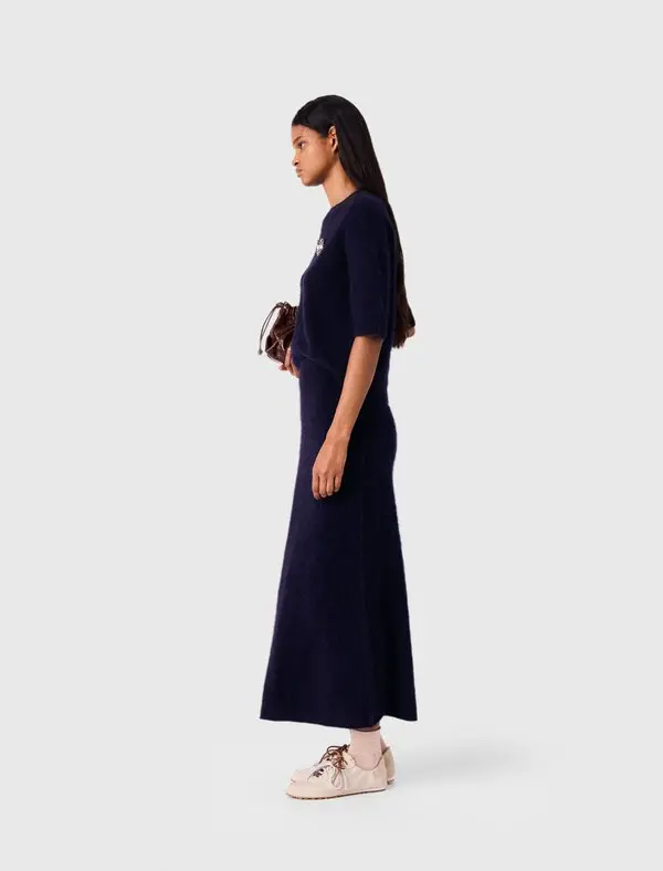 Maje Knit Pencil Skirt - Navy