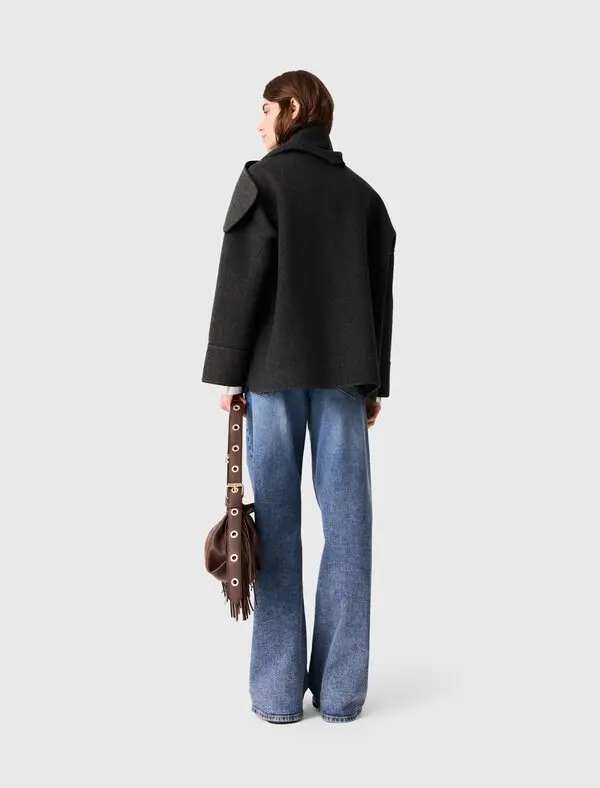 Maje Coat With Removable Scarf - Grey