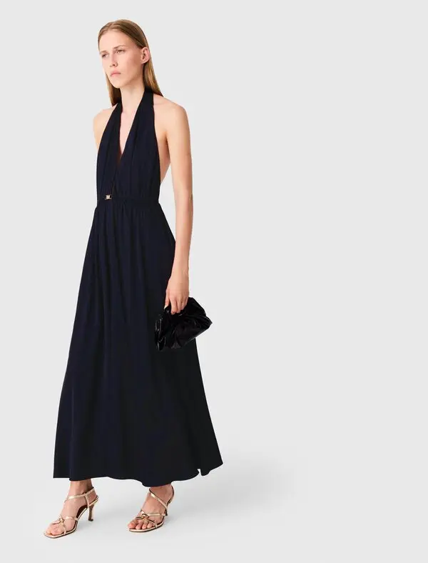 Maje Backless Pleated Maxi Dress