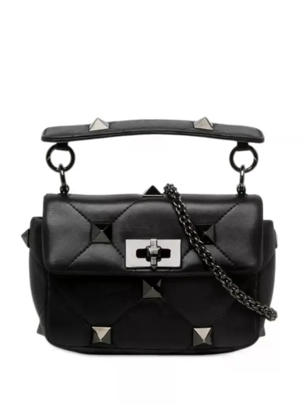 Valentino Garavani 2018-2026 Small Nappa Monochrome Roman Stud Satchel - Black