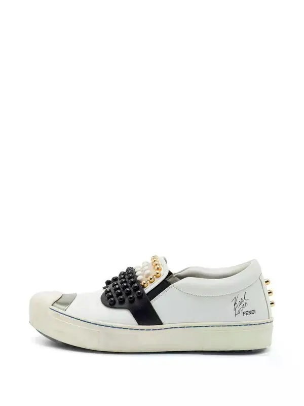 Fendi Karlito Studded Slip-on Sneakers - White