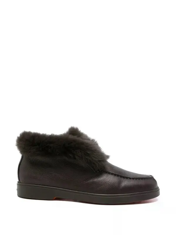Santoni Shearling-trim Pebbled Leather Loafers
