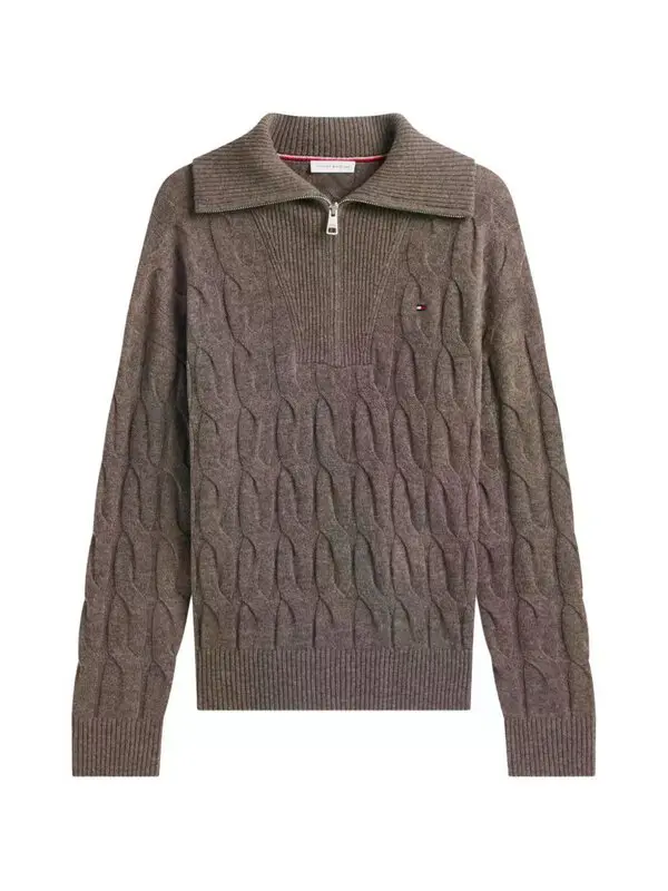 Tommy Hilfiger Cable-knit Quarter-zip Sweater - Brown