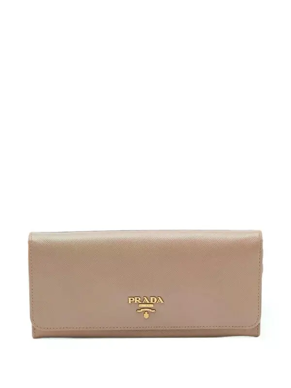 Prada Saffiano Logo-plaque Wallet - Neutrals