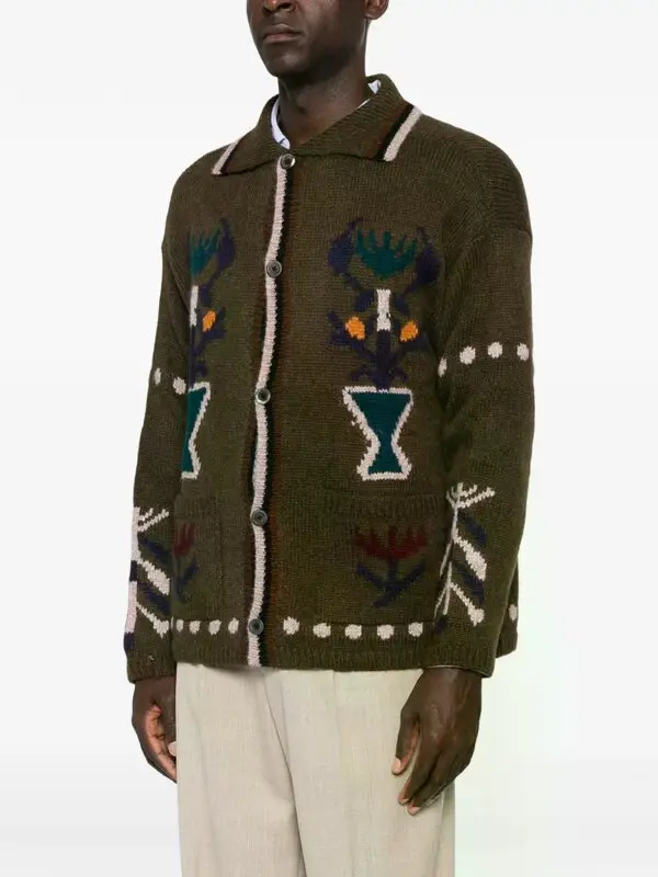 BAZISZT Intarsia-knit Button-up Cardigan