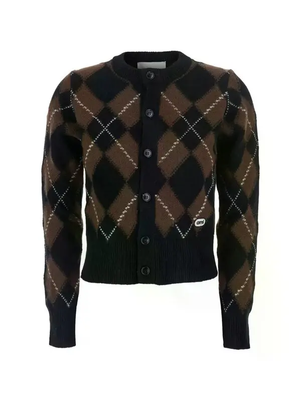 AMI Paris Argyle-knit Logo-patch Cardigan