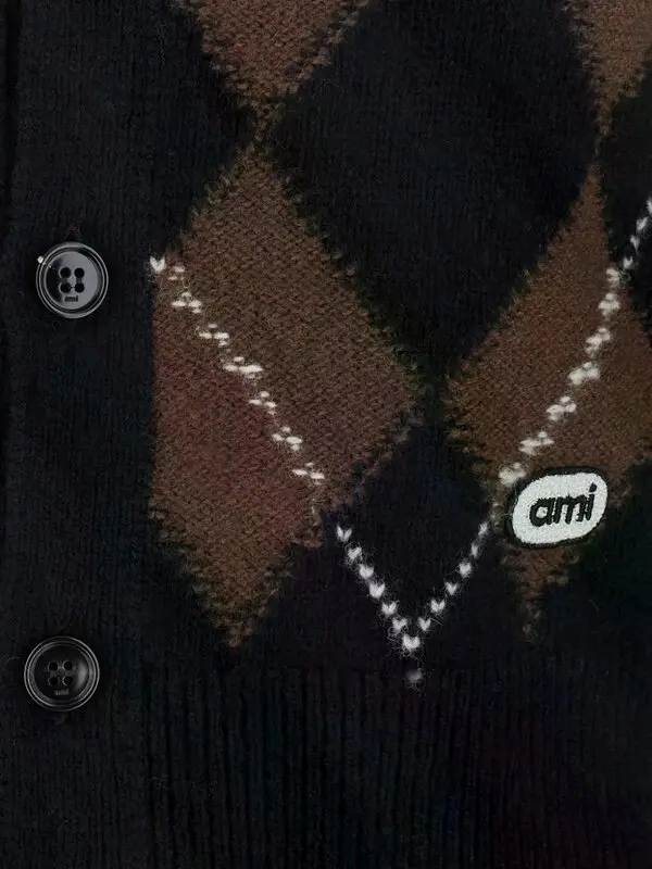 AMI Paris Argyle-knit Logo-patch Cardigan