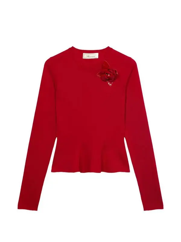 Blumarine Rose-brooch Peplum-hem Sweater