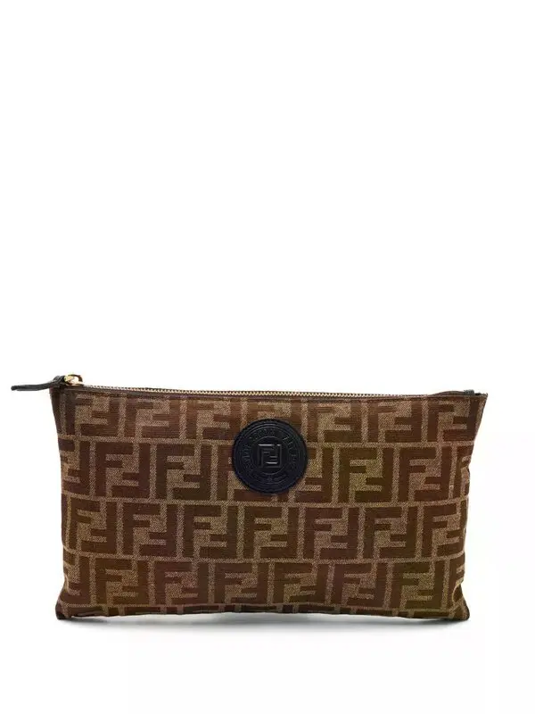 Fendi 2021 Zucca Zip Clutch Bag - Brown