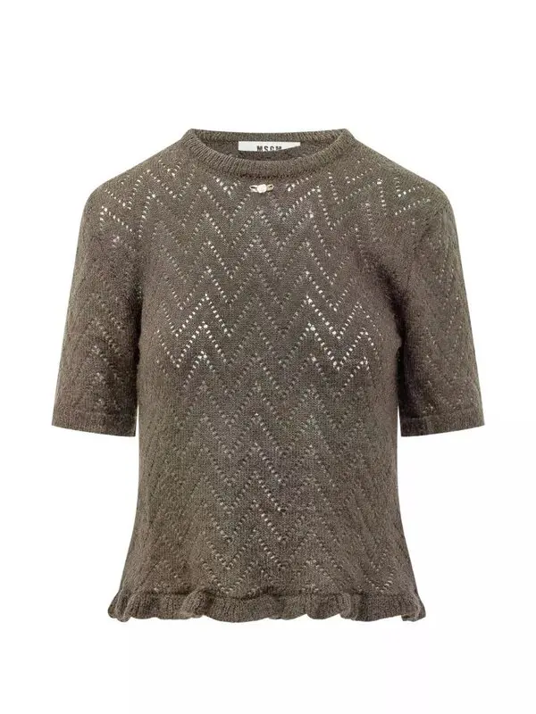 MSGM Pointelle-knit Ruffled Sweater