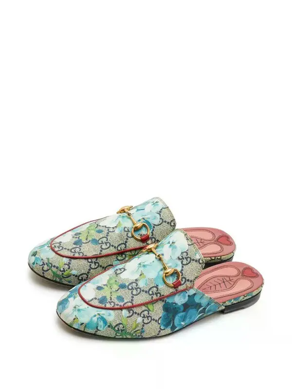 Gucci Princetown Blooms Gg Supreme Mules - Blue