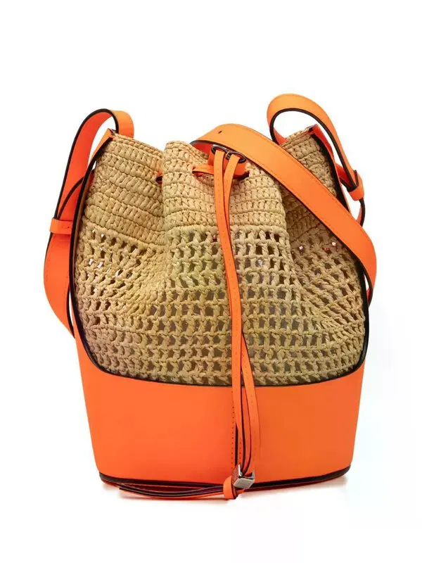 Loewe 2020 Small Raffia And Calfskin Balloon Bucket Bag