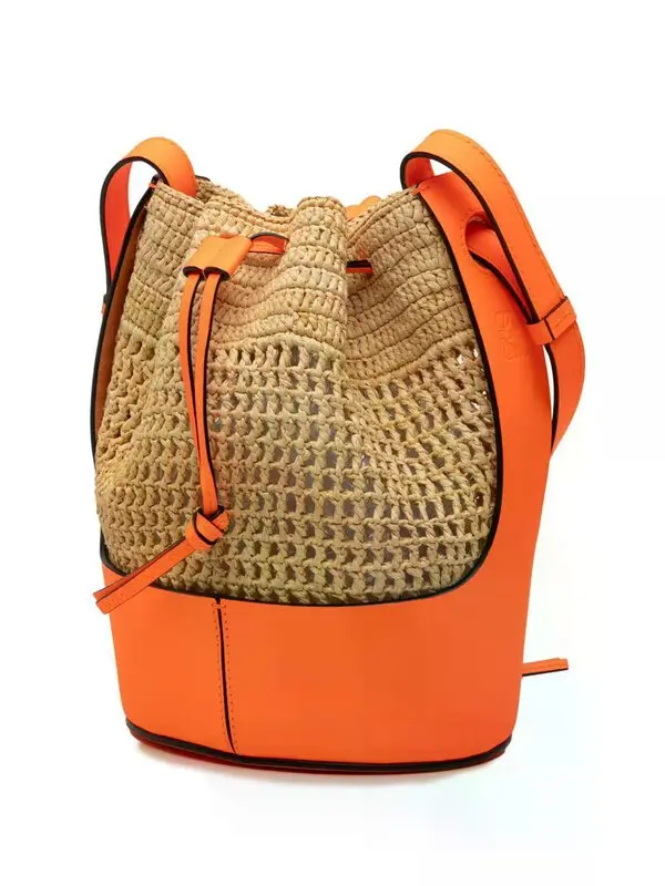 Loewe 2020 Small Raffia And Calfskin Balloon Bucket Bag