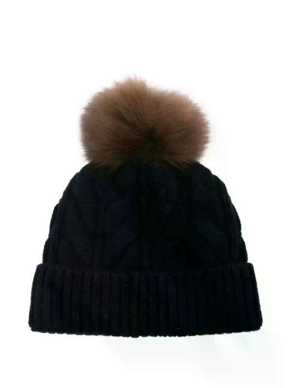 Moncler Cable-knit Pompom Beanie Hat - Blue