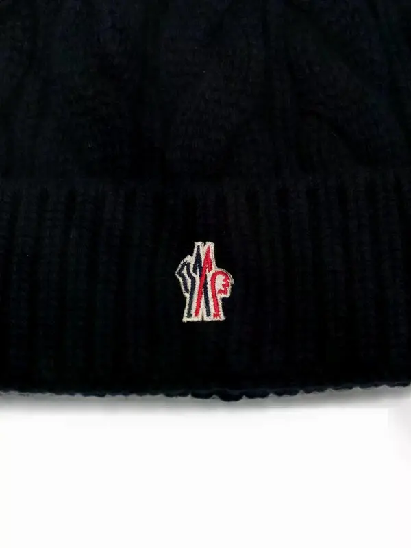 Moncler Cable-knit Pompom Beanie Hat - Blue