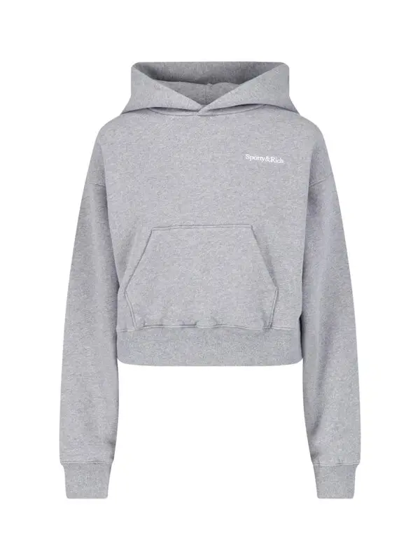 Sporty & Rich Hooded Sweatshirt With Logo - Gray