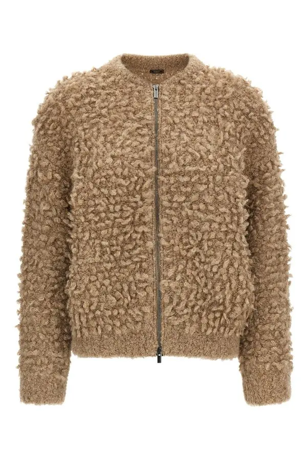 Peserico Lurex Bouclé Bomber Jacket - Beige