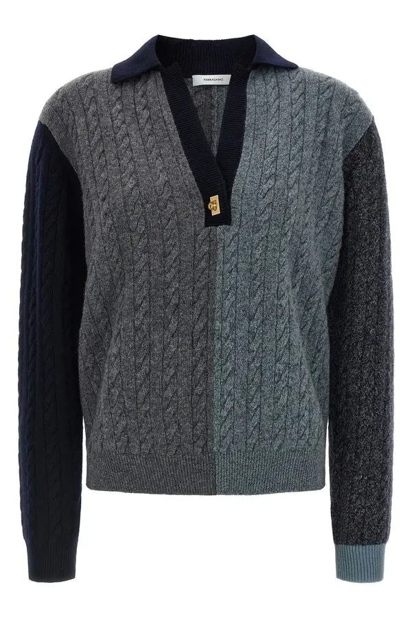 FERRAGAMO Color Block Braid Sweater