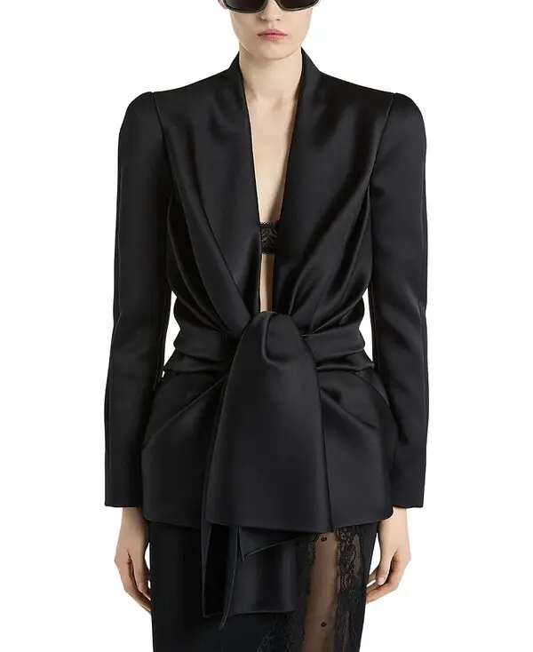 Balmain Satin Crepe Jacket With Tie Detail - Black