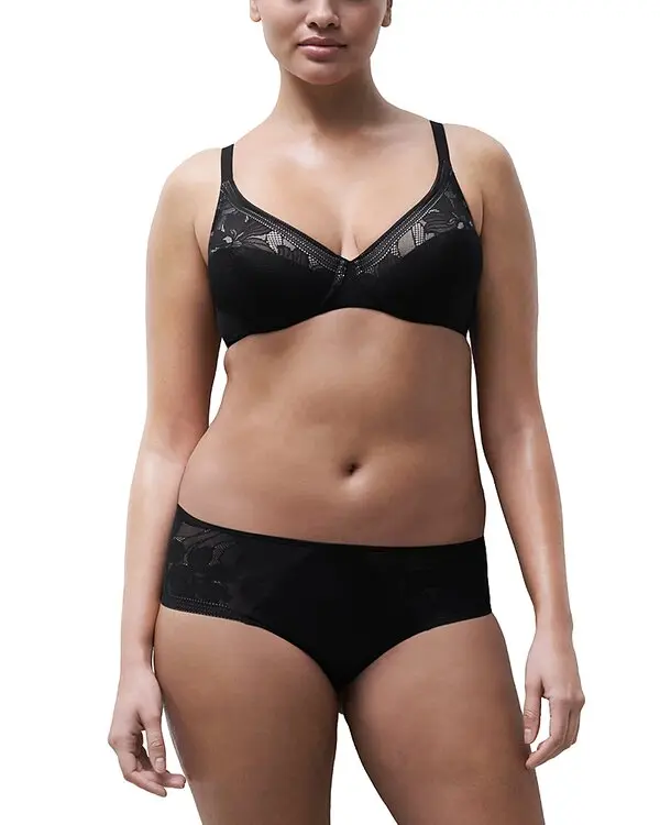Chantelle Osmose Plunge Unlined Lace Trim Underwire Bra - Black